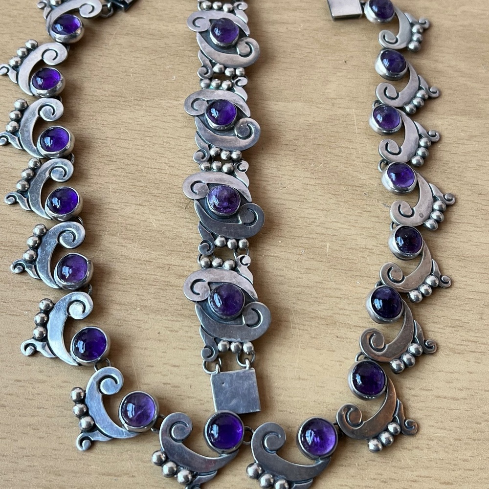 Felipe Martinez Taxco 1940's Amethyst Sterling Neckla… - Gem